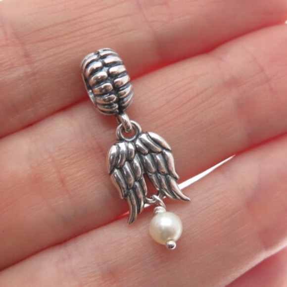 Jewelry | Pandora 925 Sterling Silver Real Pearl Angel Wings Dangle ...